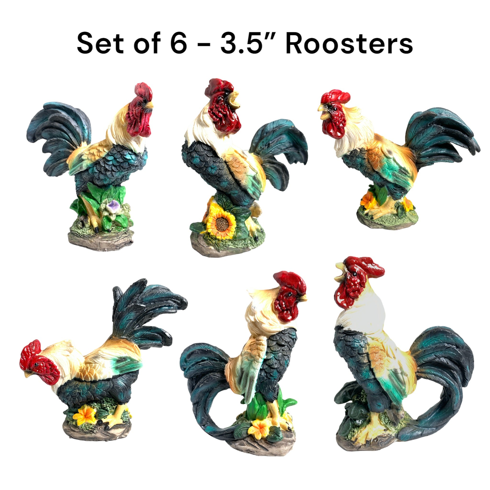 ROOSTERS - Set of 6 Assorted - 3.5 inches each – Tropitek-Wholesale