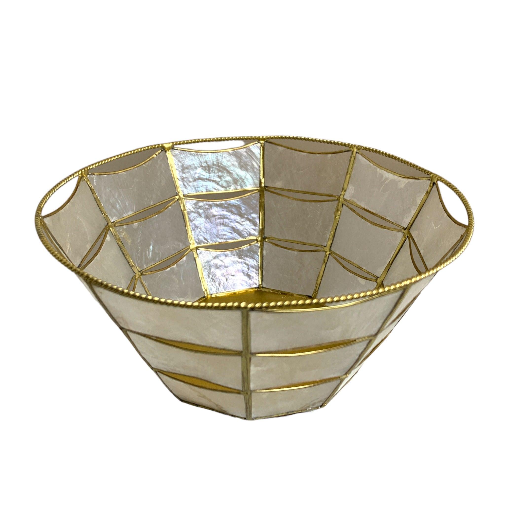 WHITE CAPIZ BASKET W/GOLD - ROUND 9 inch dia – Tropitek-Wholesale