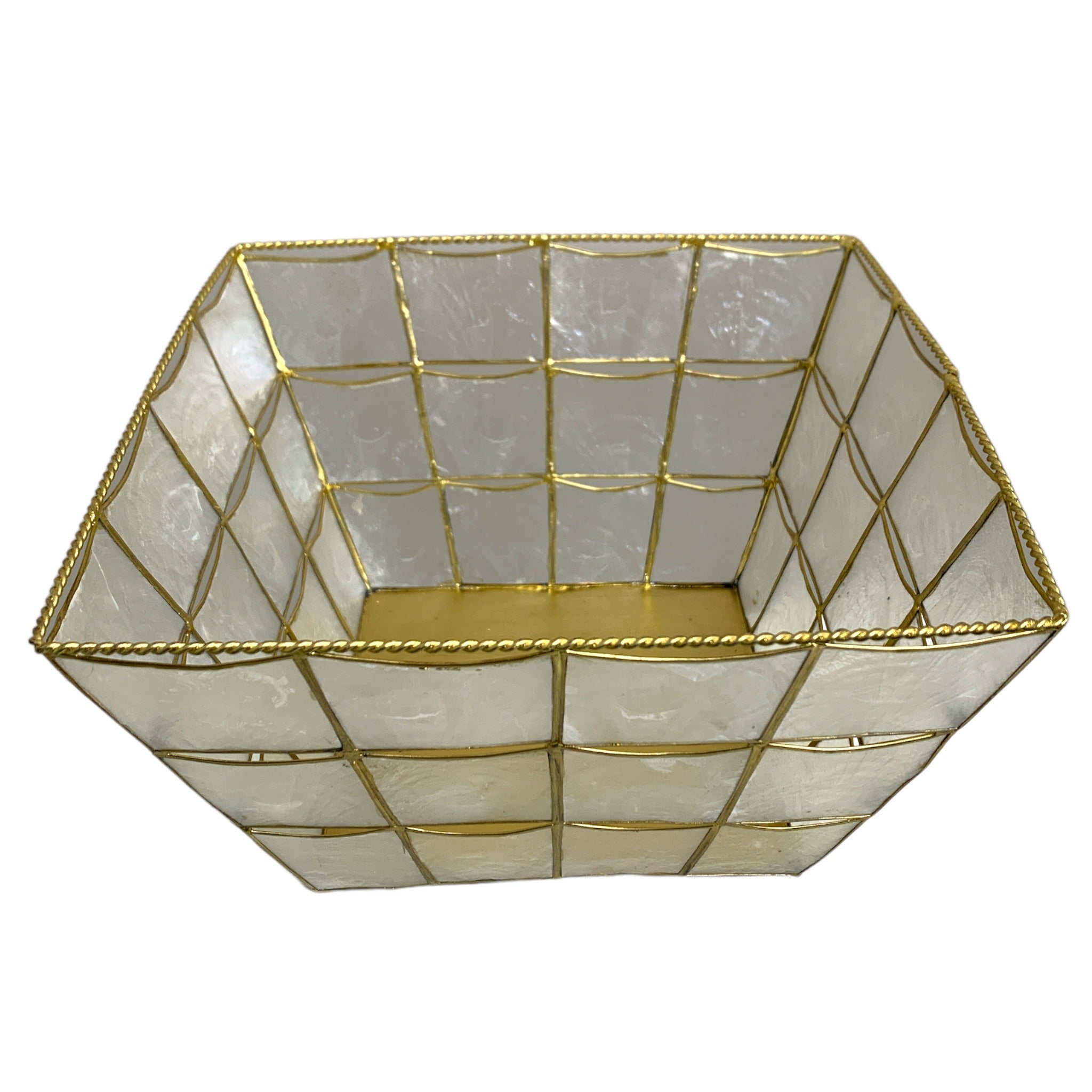 WHITE CAPIZ BASKET W/GOLD - SQUARE 10 inch dia – Tropitek-Wholesale