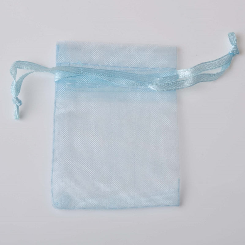 PK/100 Light Blue 5 x 7 inch ORGANZA POUCH BAG - RECTANGLE with Draw S ...